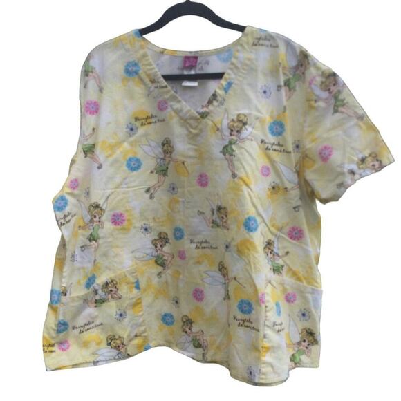 Disney | Tops | Disney Women Scrub Top 3x Yellow Tinkerbell Nurse Vet ...